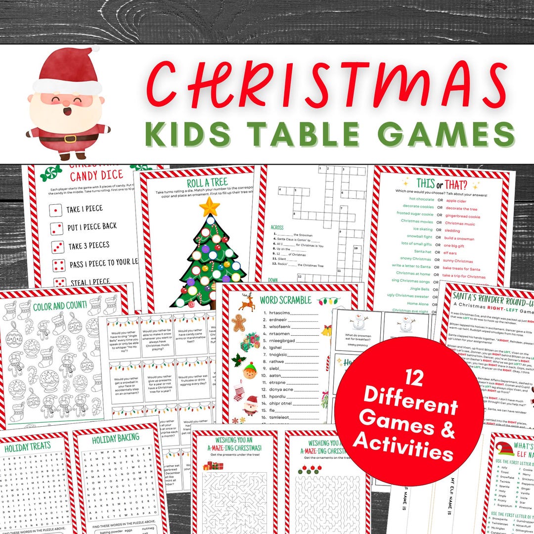 Christmas Kids Table Games Bundle, Christmas Kids Party, Christmas Kids ...