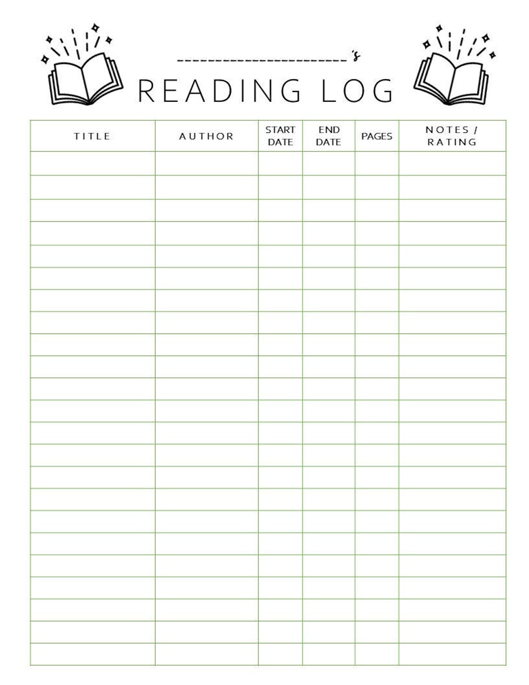 Family Reading Log Template, Family Reading Log Printable, Reading Log ...