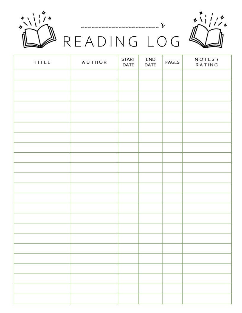 Family Reading Log Template, Family Reading Log Printable, Reading Log ...