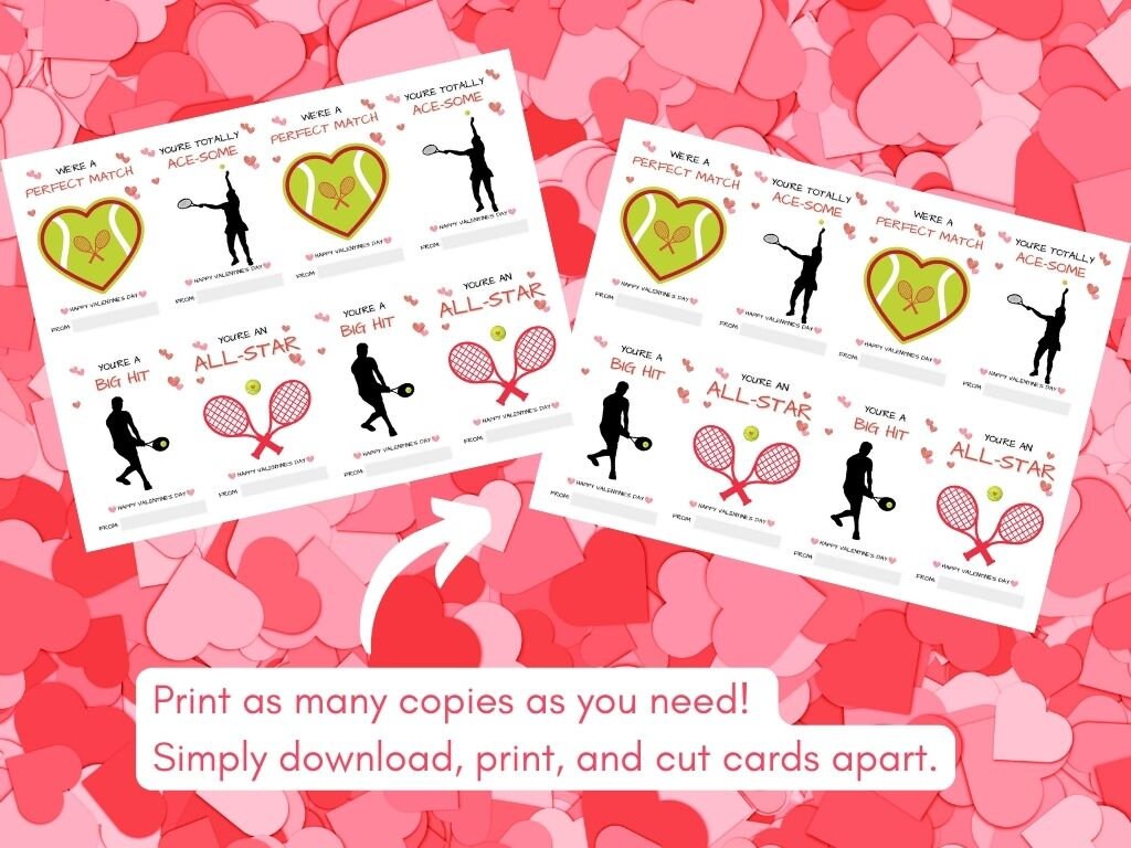 Tennis Valentine Card, Printable Valentine Card, Valentine Card for ...