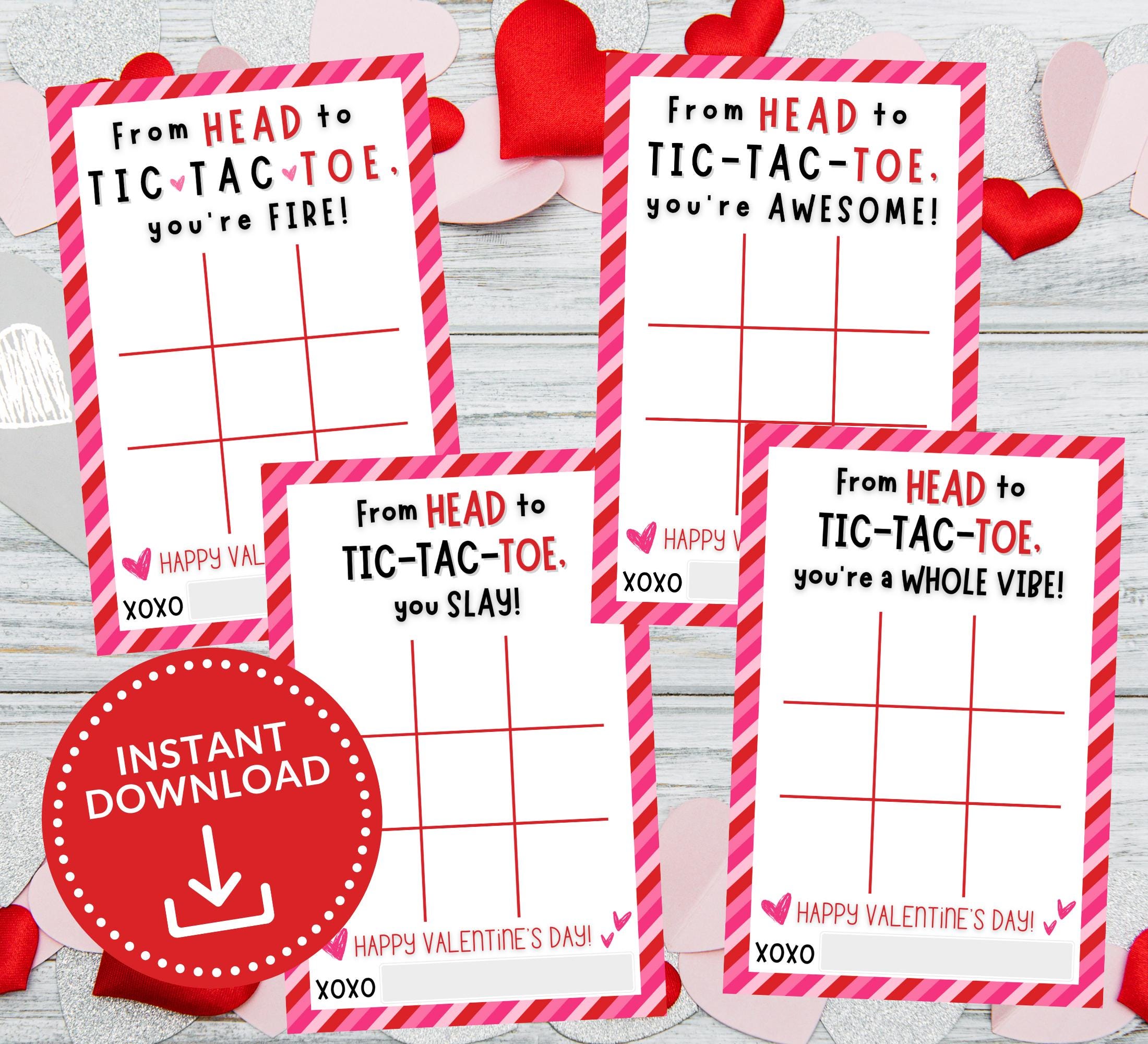 Printable Valentine's Day Tic Tac Toe Cards, Kids Valentine Tic Tac Toe ...