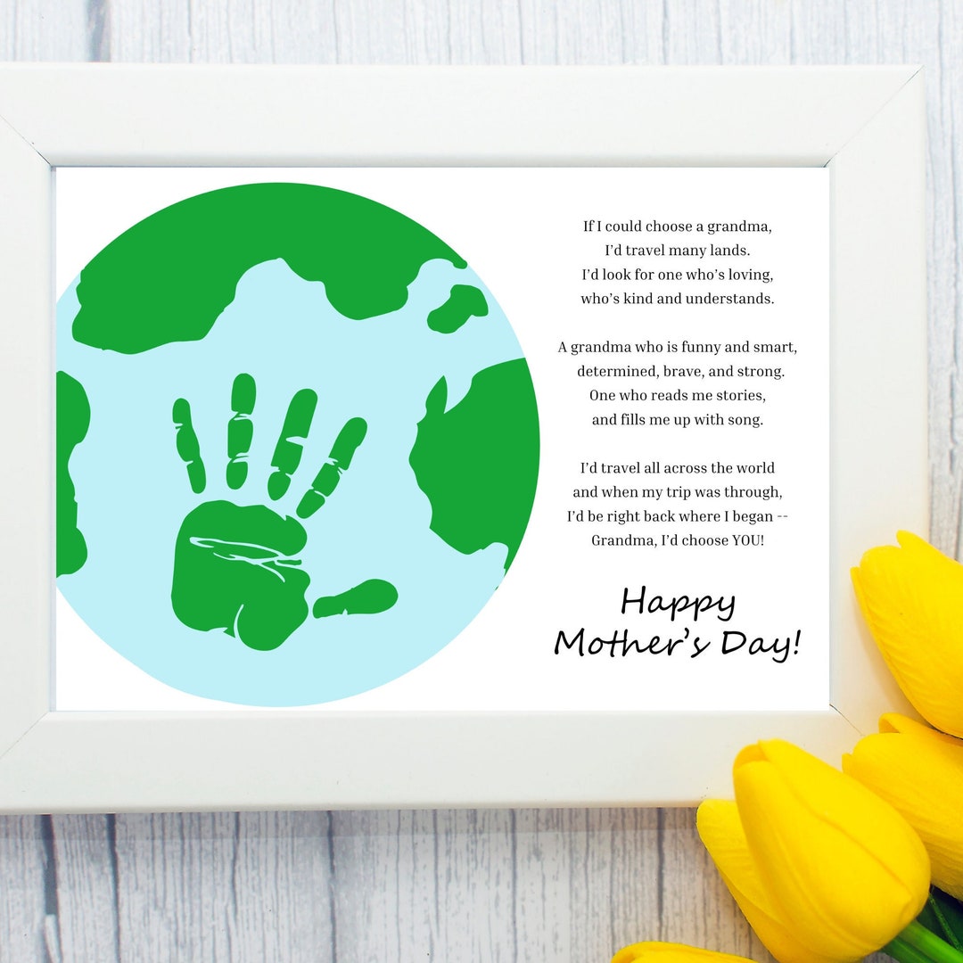 Grandma Mothers Day Poem With World Handprint Craft, Grandma Gift for ...