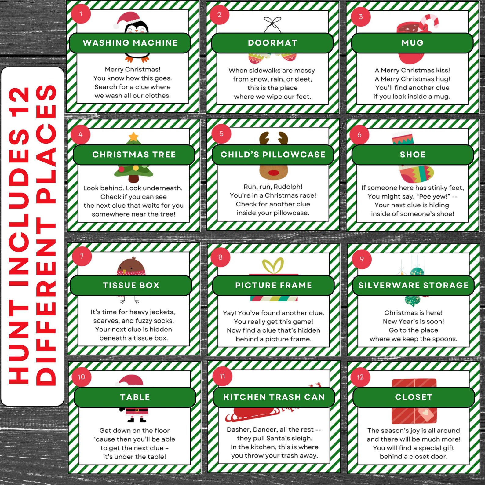 Christmas Scavenger Hunt for Kids, Christmas Treasure Hunt Clues ...