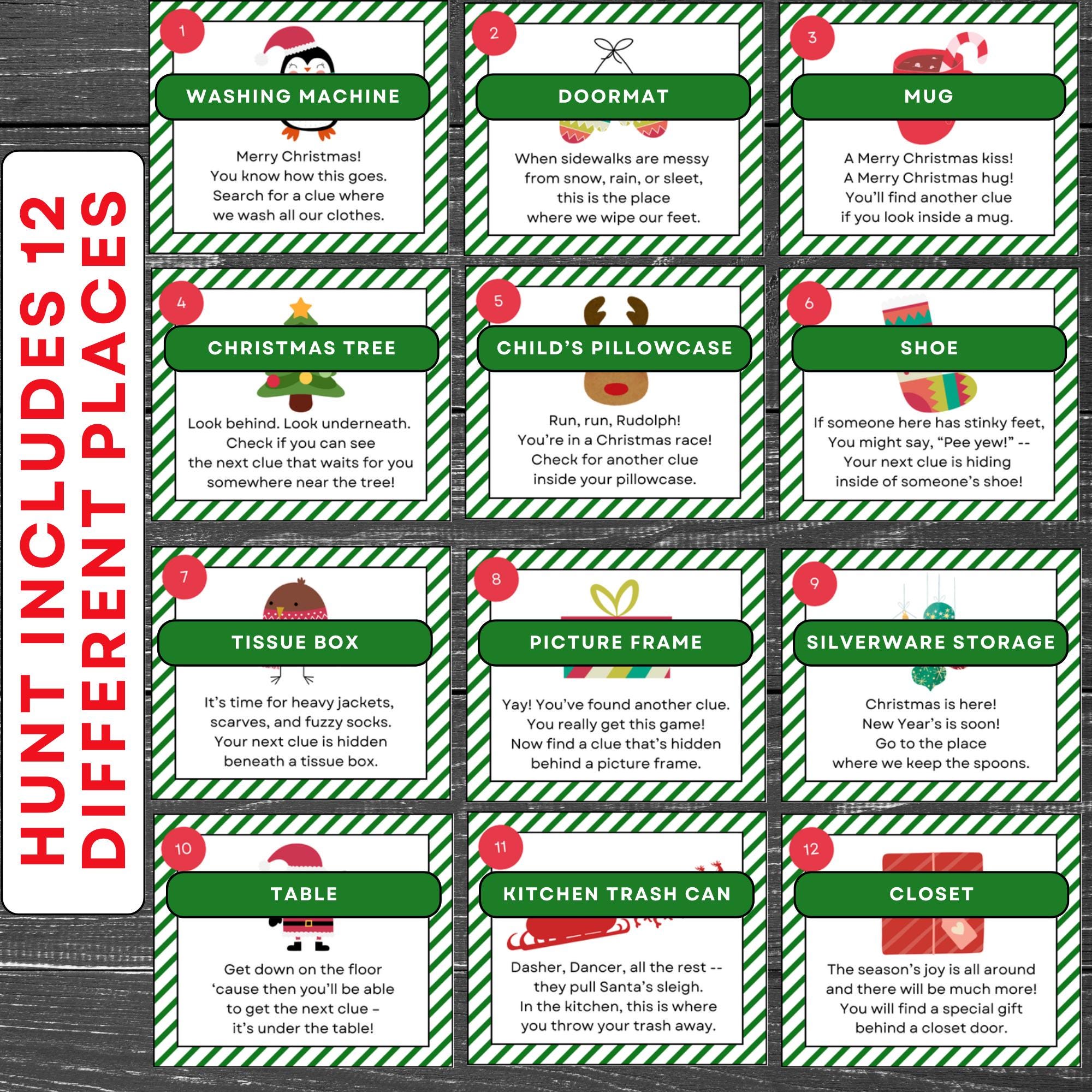 Christmas Scavenger Hunt for Kids, Christmas Treasure Hunt Clues ...