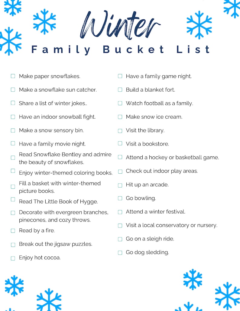 Winter Bucket List, Winter Checklist, Family Winter Activities ...