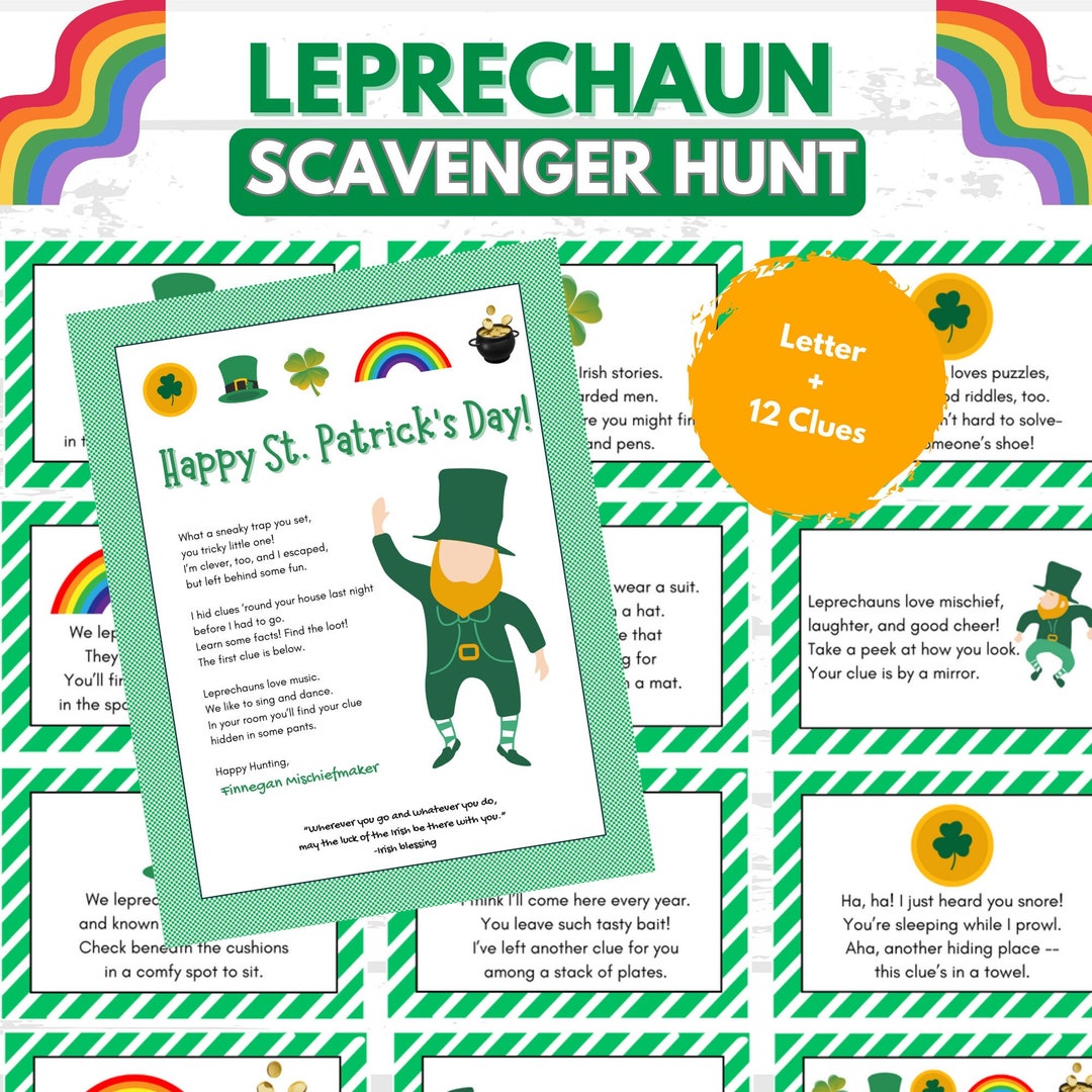 St. Patrick Scavenger Hunt, Leprechaun Scavenger Hunt, Leprechaun ...