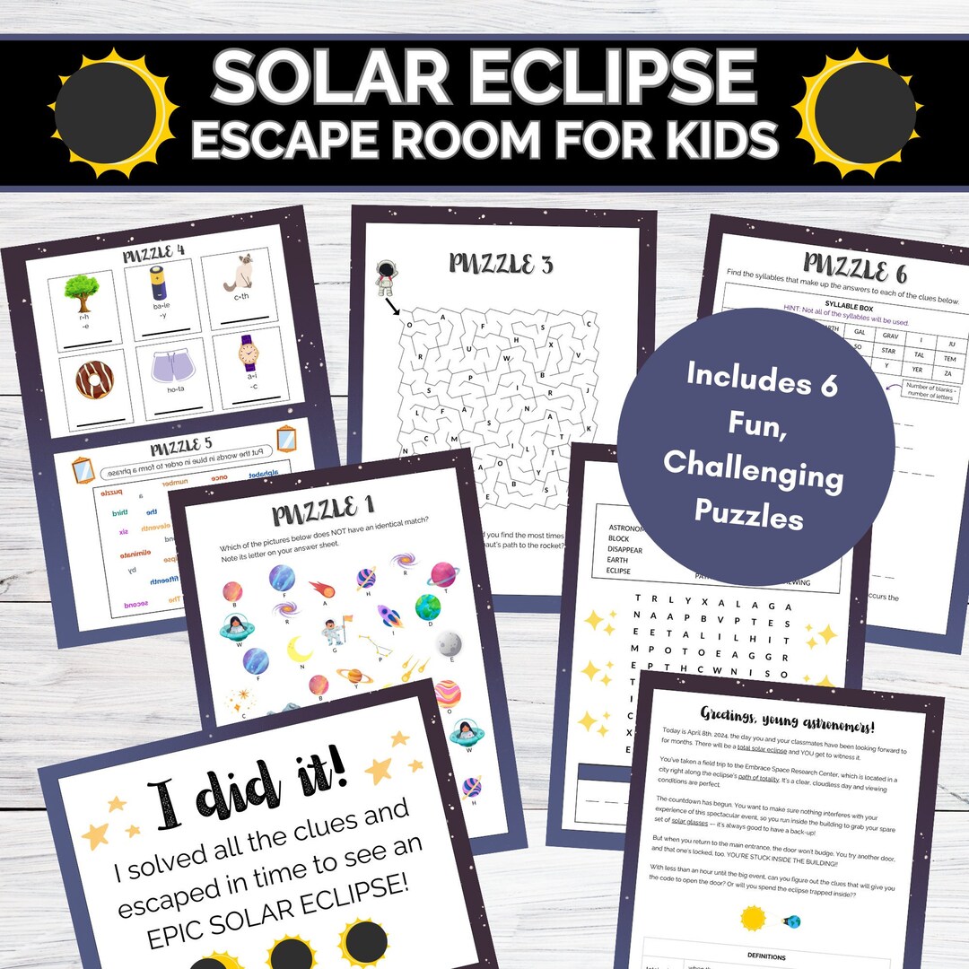 Solar Eclipse Escape Room for Kids, Solar Eclipse Game, Eclipse 2024 ...