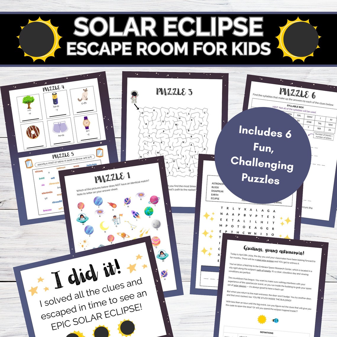 Solar Eclipse Escape Room for Kids, Solar Eclipse Game, Eclipse 2024 ...