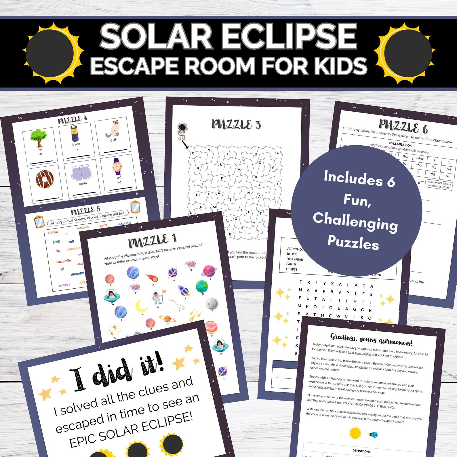 Solar Eclipse Escape Room for Kids, Solar Eclipse Game, Eclipse 2024 ...