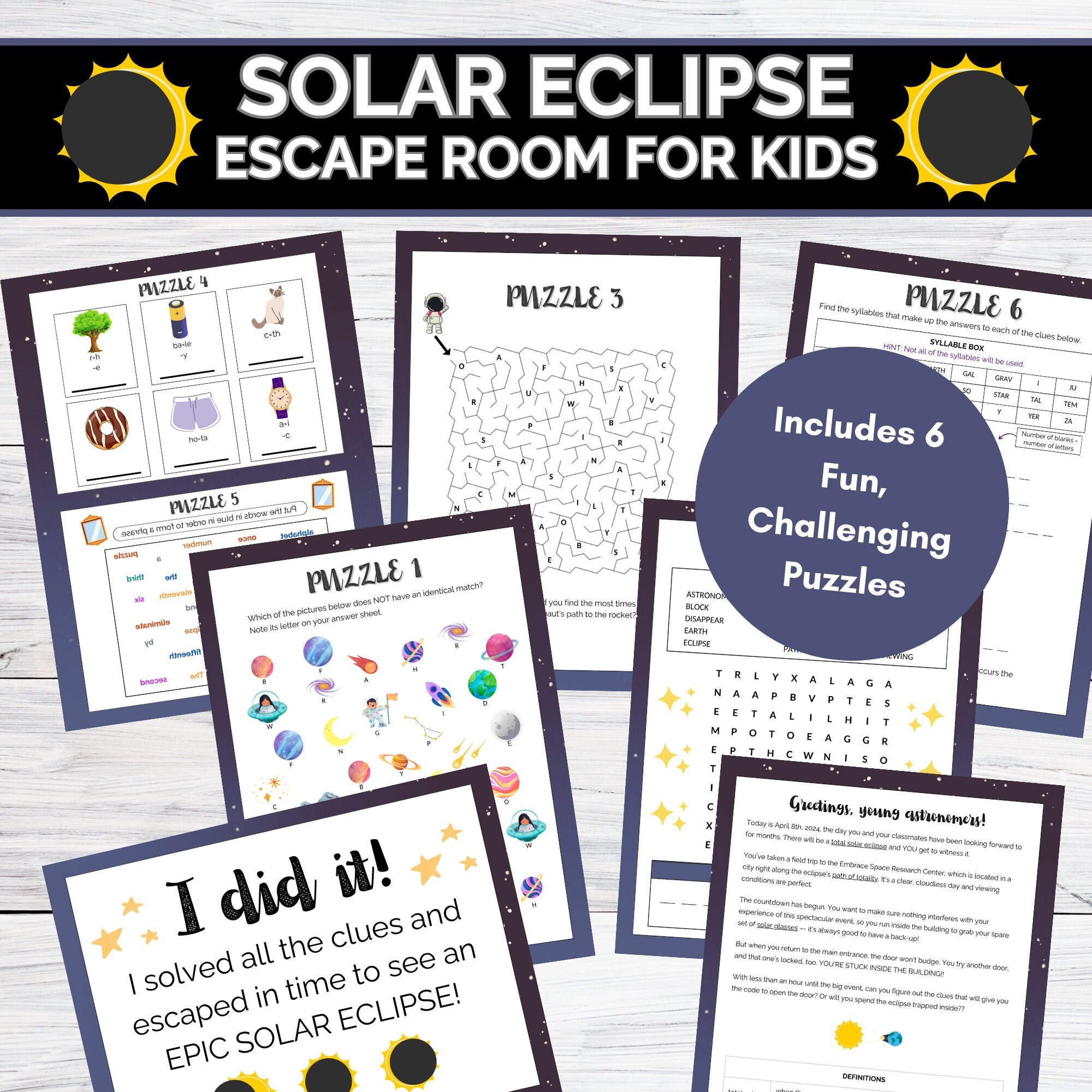 Solar Eclipse Escape Room for Kids, Solar Eclipse Game, Eclipse 2024 ...