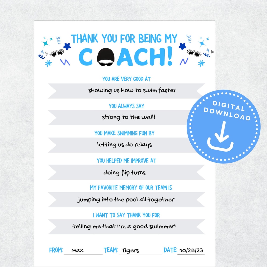 Swim Coach Thank You, Swimming Coach Appreciation, Swim Coach Gift ...