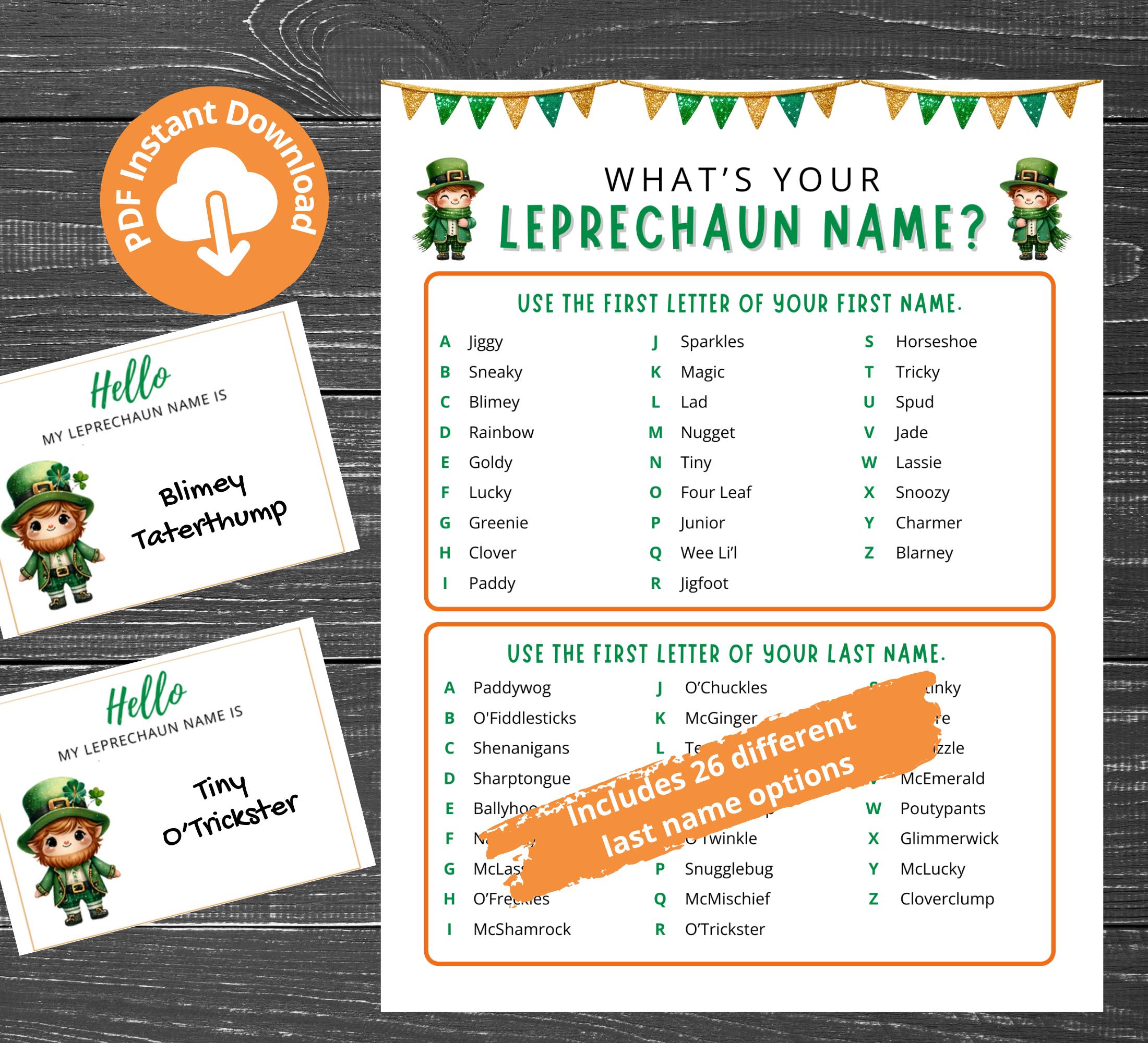 What's Your Leprechaun Name?, Leprechaun Name Game, St. Patrick's Day ...