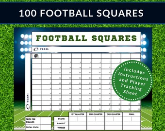 Football Squares Printable, Football Betting Game, 100 Square Football ...