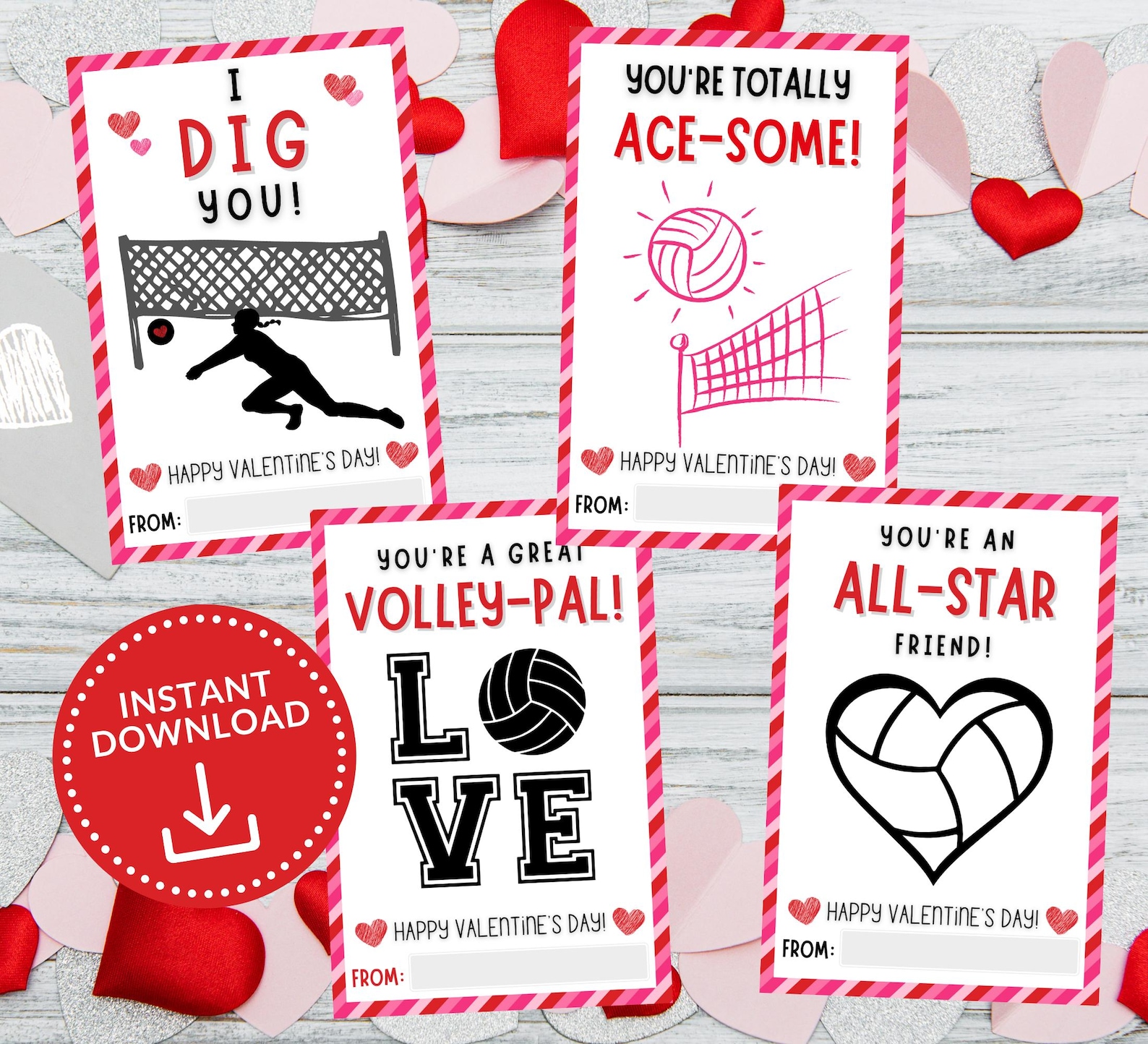 Volleyball Valentine Cards, Printable Valentine Card, Valentine Card ...