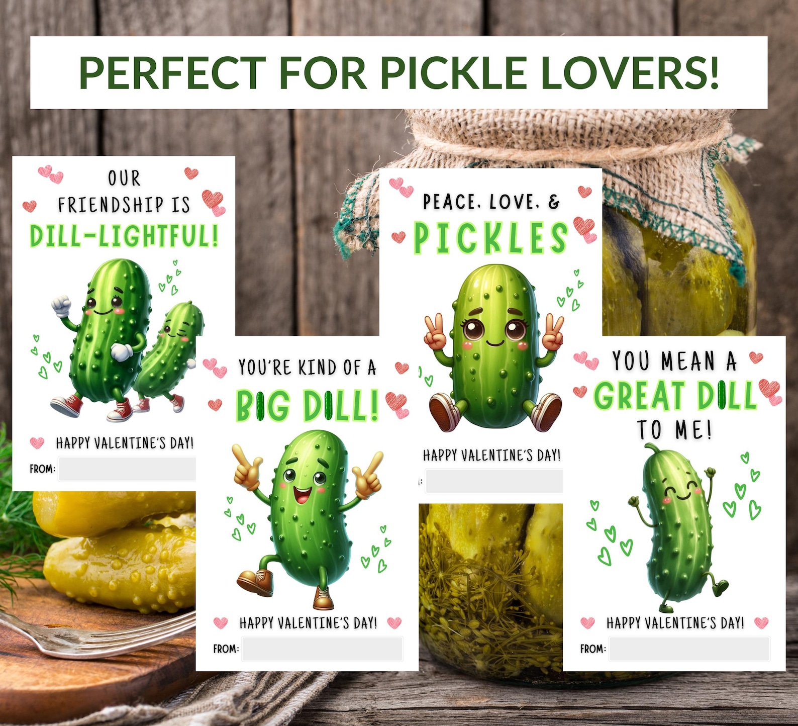 Pickle Valentines, Printable Pickle Valentine Card, Kids Pickle ...