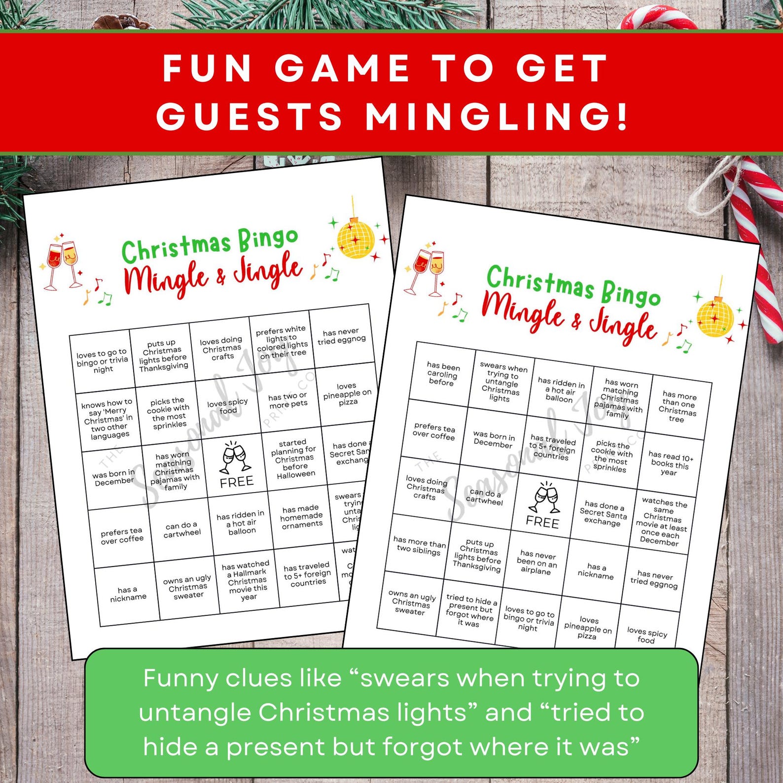 Christmas Find the Guest Bingo, Mingle and Jingle, Christmas Get to ...