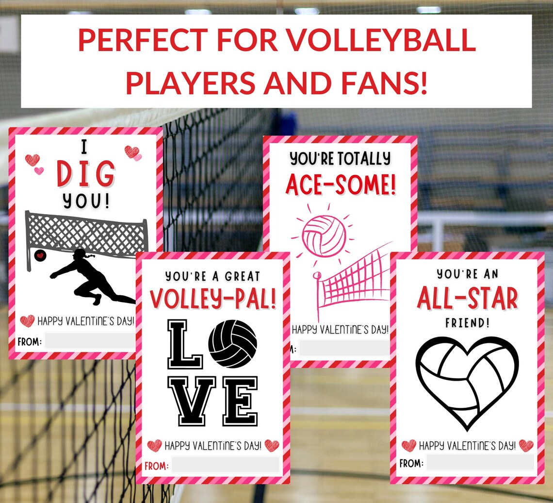 Volleyball Valentine Cards, Printable Valentine Card, Valentine Card ...