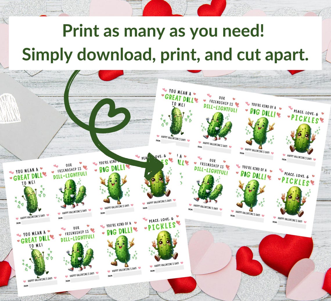 Pickle Valentines, Printable Pickle Valentine Card, Kids Pickle ...