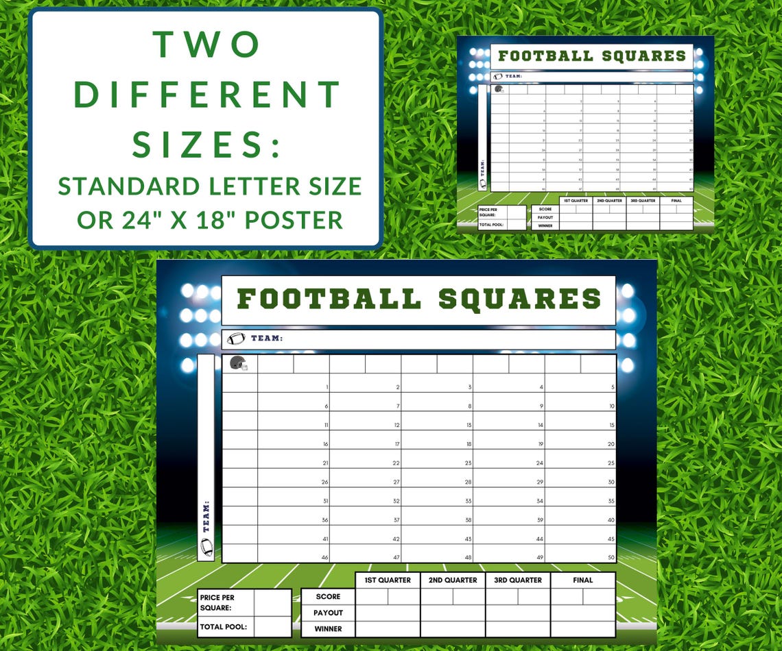 50 Football Squares Game, Football Party Game, Game Day Football ...
