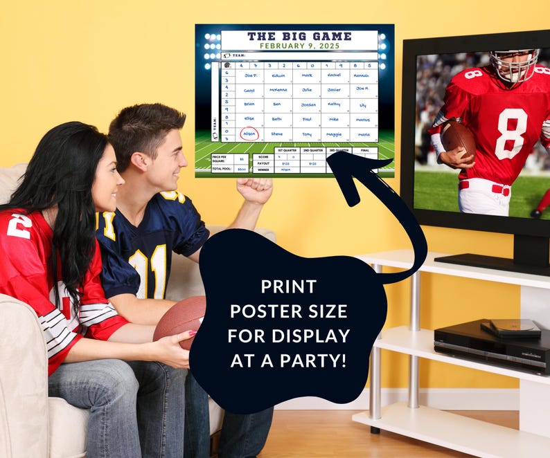 Big Game Football Squares Printable, Big Game LIX Party Game, Game Day ...