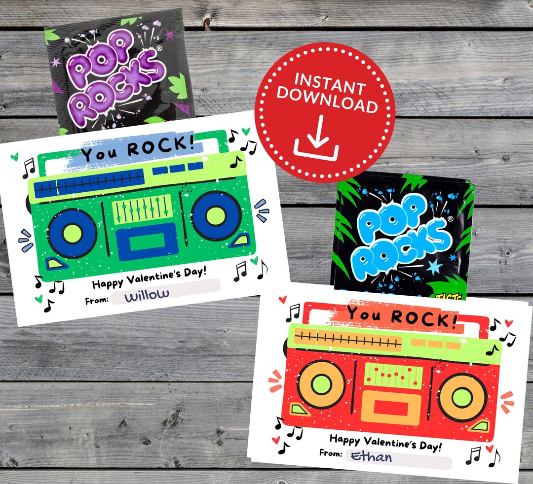 Kids Valentine - Pair With Pop Rocks, You Rock Valentine, Printable ...