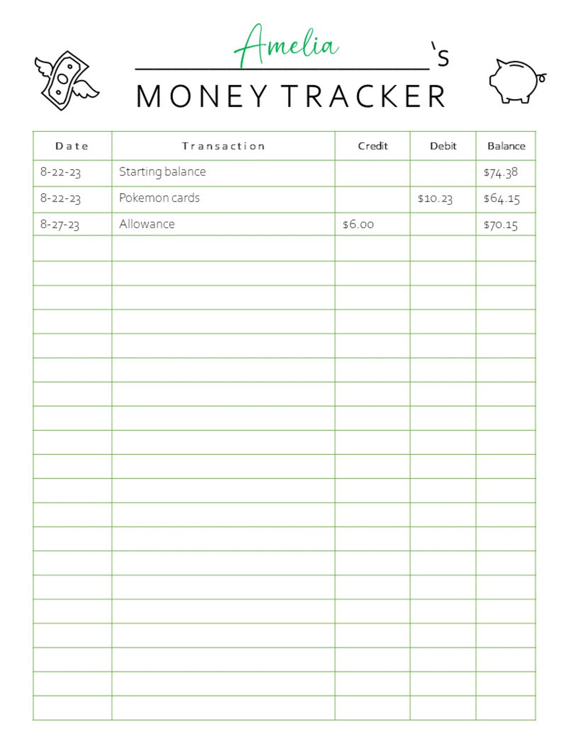 Allowance Tracker Printable, Spending Tracker for Kids, Money ...