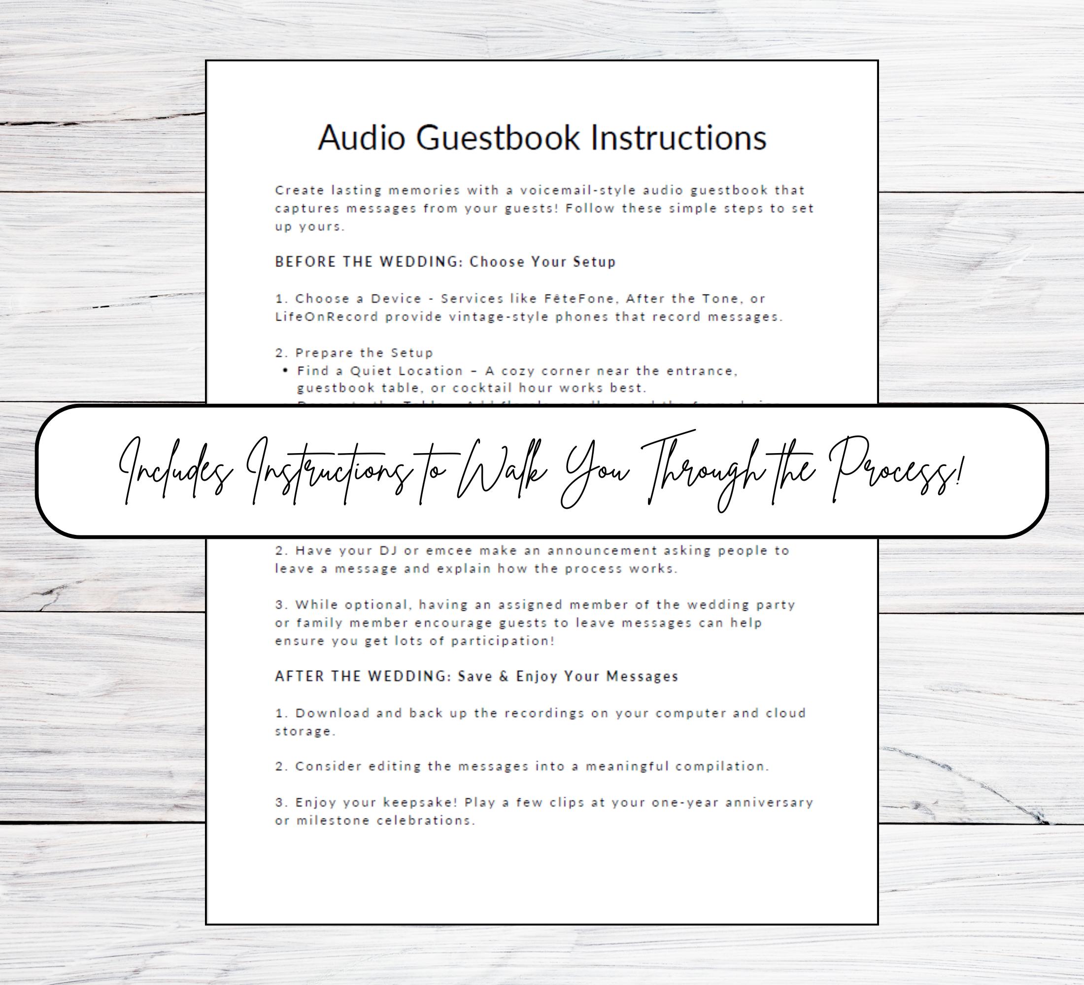Printable Audio Guestbook Sign Template, Telephone Wedding Guestbook ...