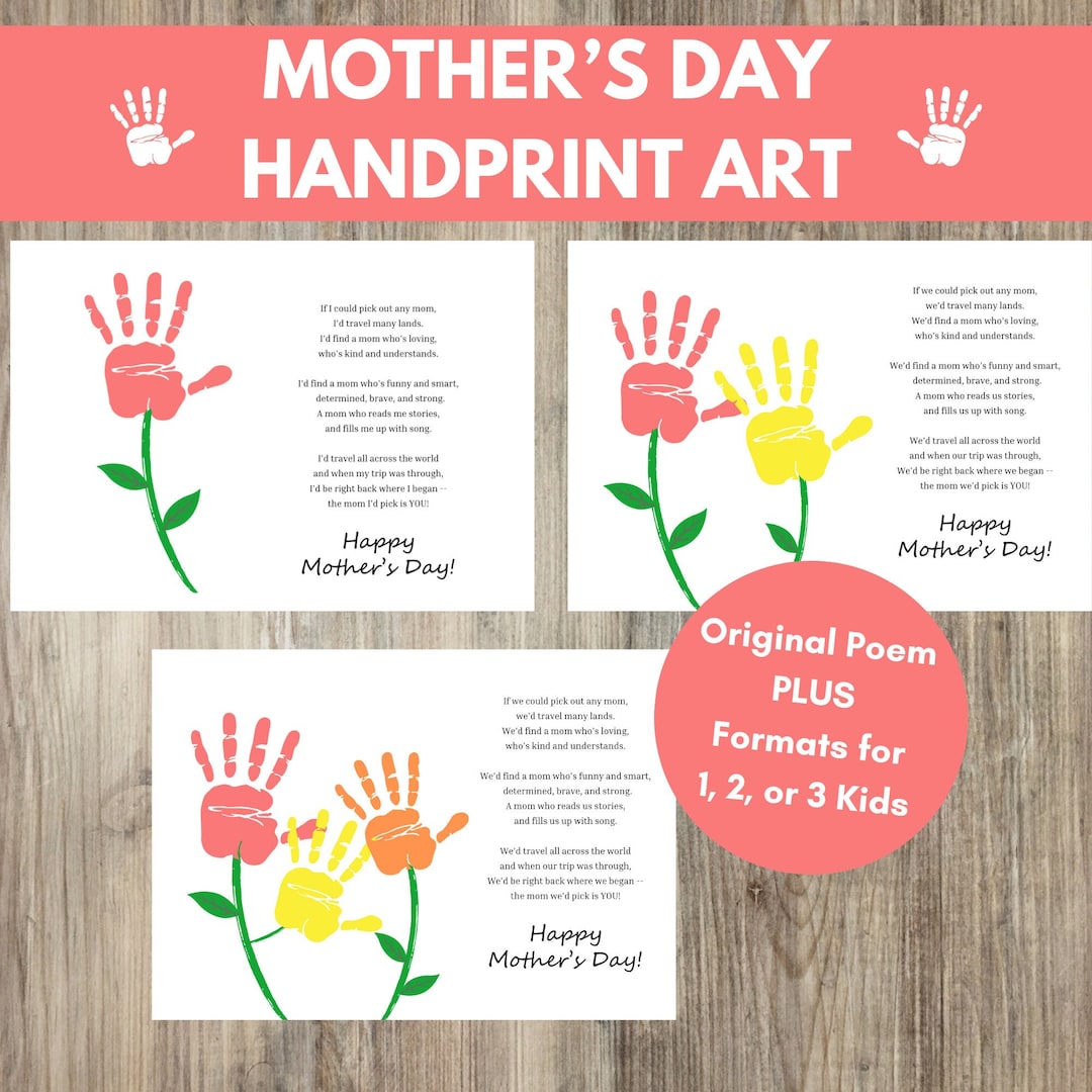 Mother's Day Poem With Flower Handprint Craft, Mother's Day Gift From ...