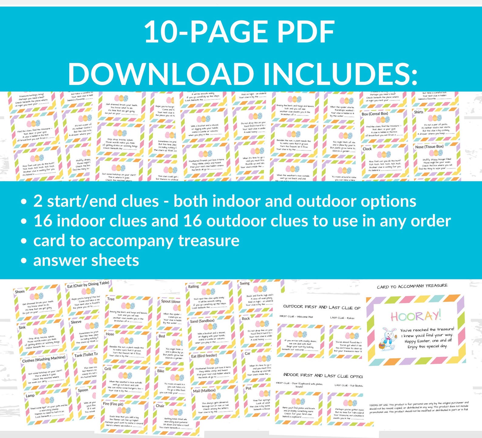 Easter Egg Hunt Clue Cards, Indoor Outdoor Printable Easter Egg Hunt ...