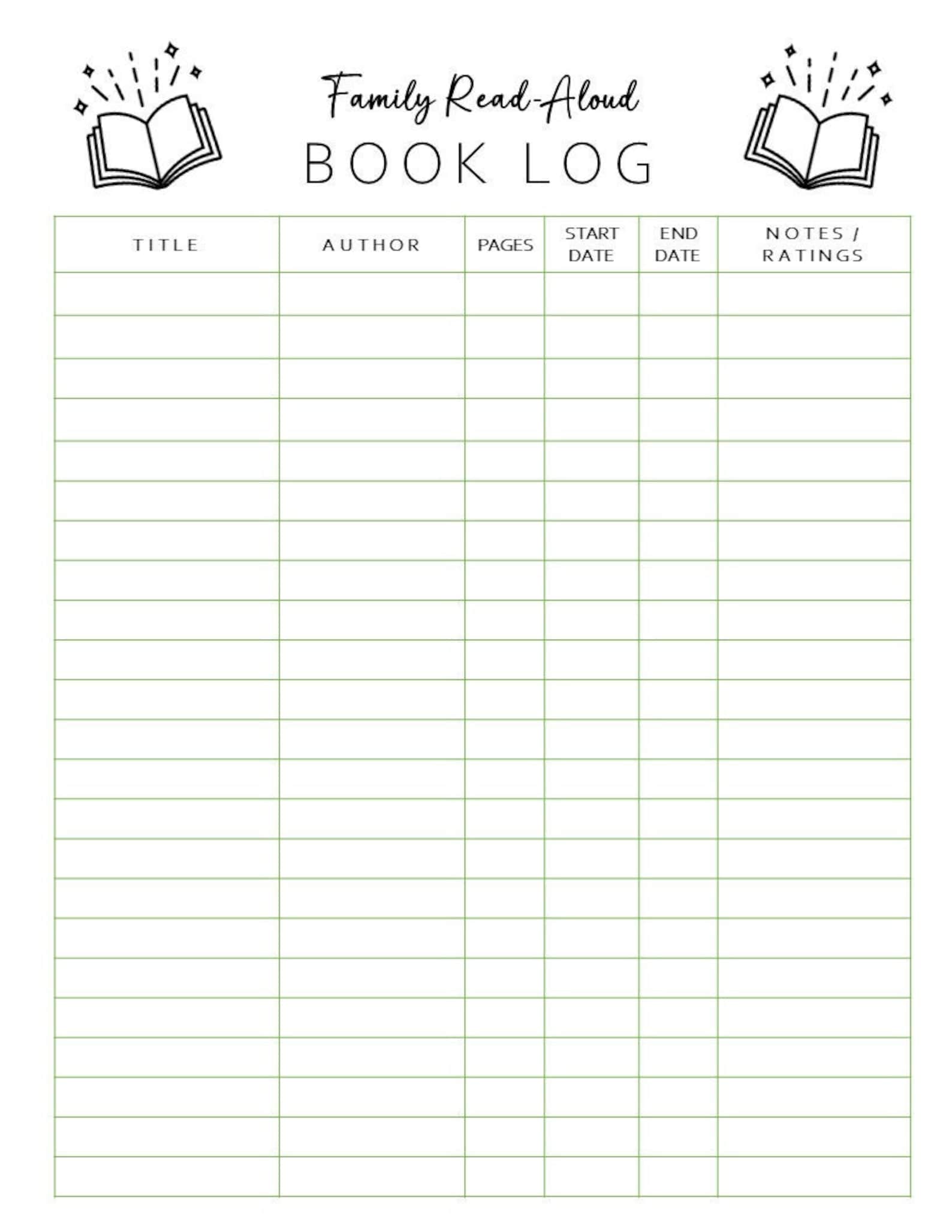 Family Reading Log Template, Family Reading Log Printable, Reading Log ...