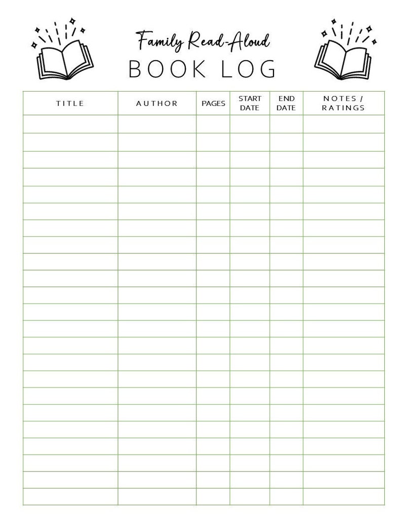 Family Reading Log Template, Family Reading Log Printable, Reading Log ...