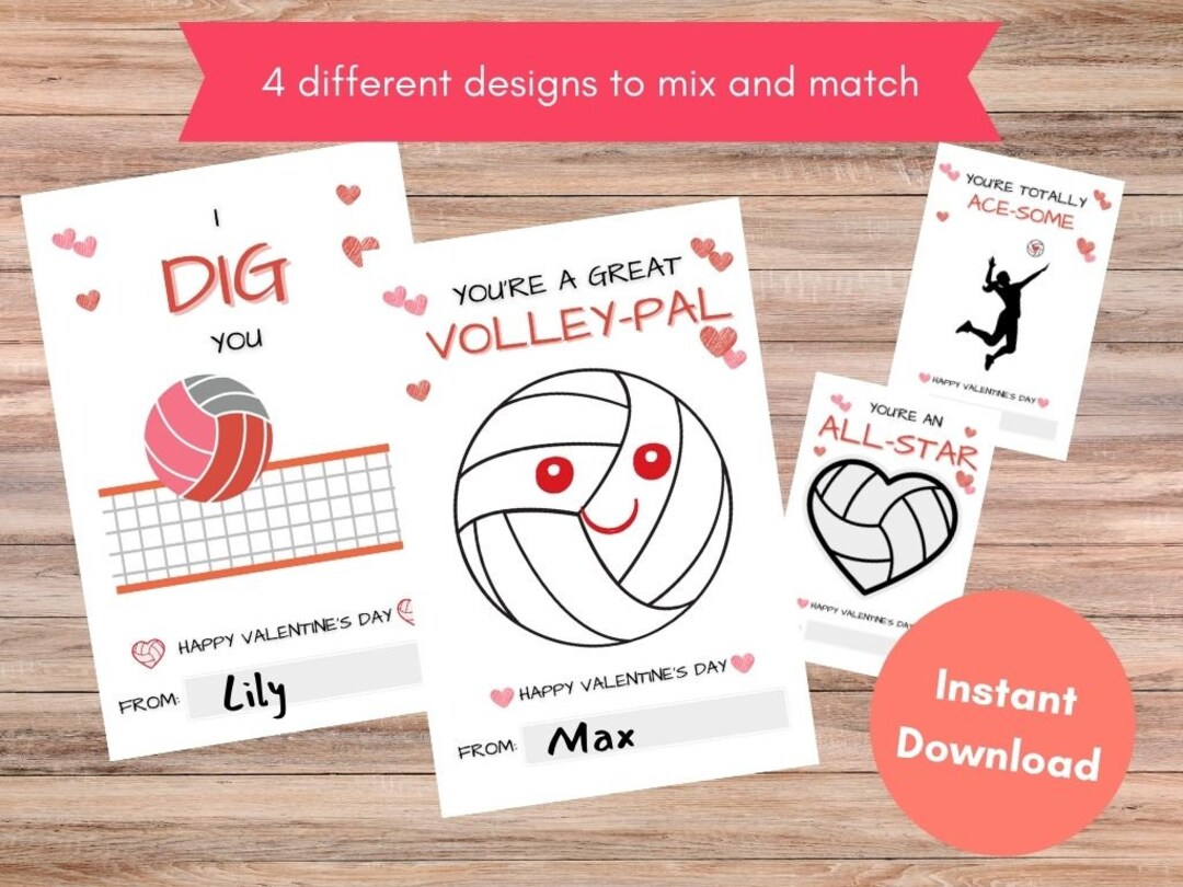 Volleyball Valentine Cards, Printable Valentine Card, Valentine Card ...