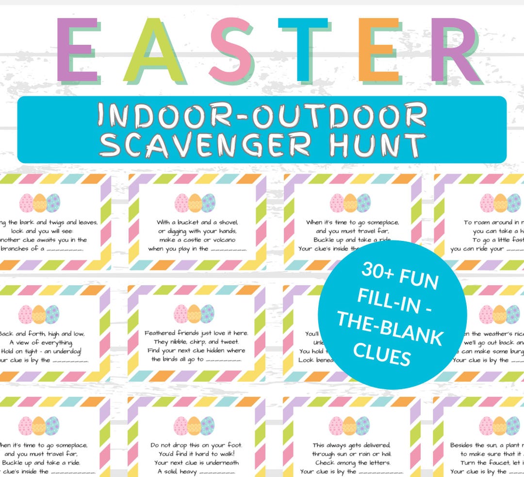 Easter Egg Hunt Clue Cards, Indoor Outdoor Printable Easter Egg Hunt ...