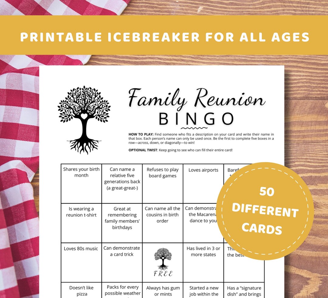 Family Reunion Bingo, Family Reunion Find the Guest Bingo, Find Someone ...