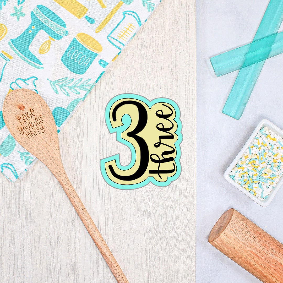 Number Three W/ Lettering Cookie Cutter - Etsy