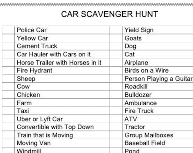 Road Trip Scavenger Hunt Car Game - Etsy