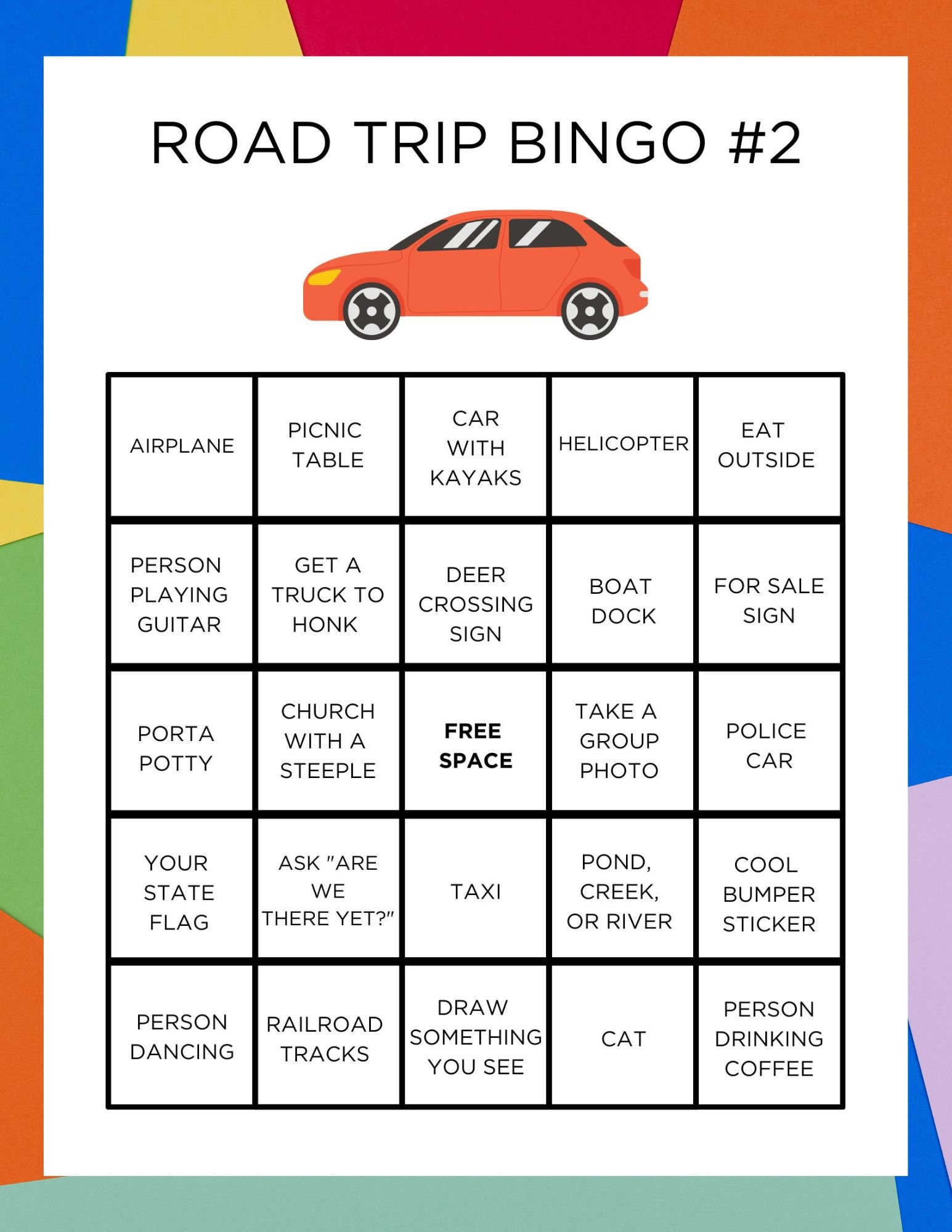Road Trip Bingo Car Game (option 2) - Etsy