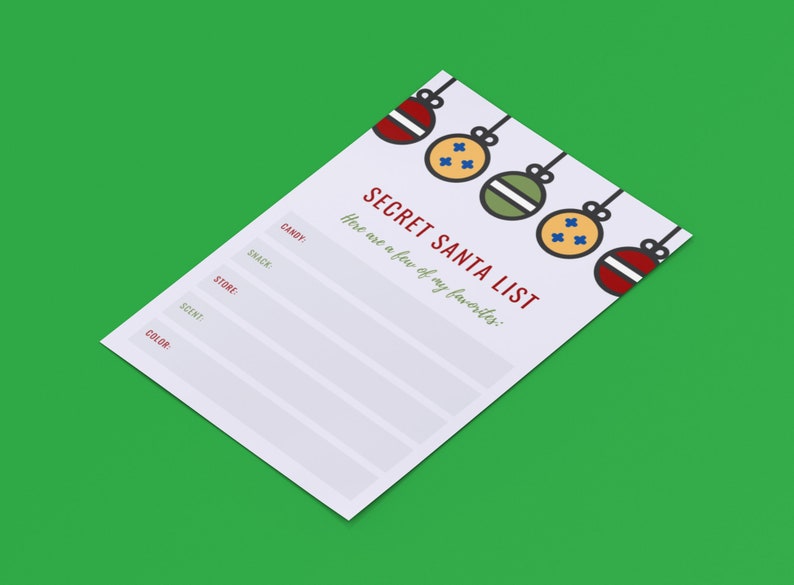 Secret Santa List Christmas Printable Gift Giving for Friends, Family ...