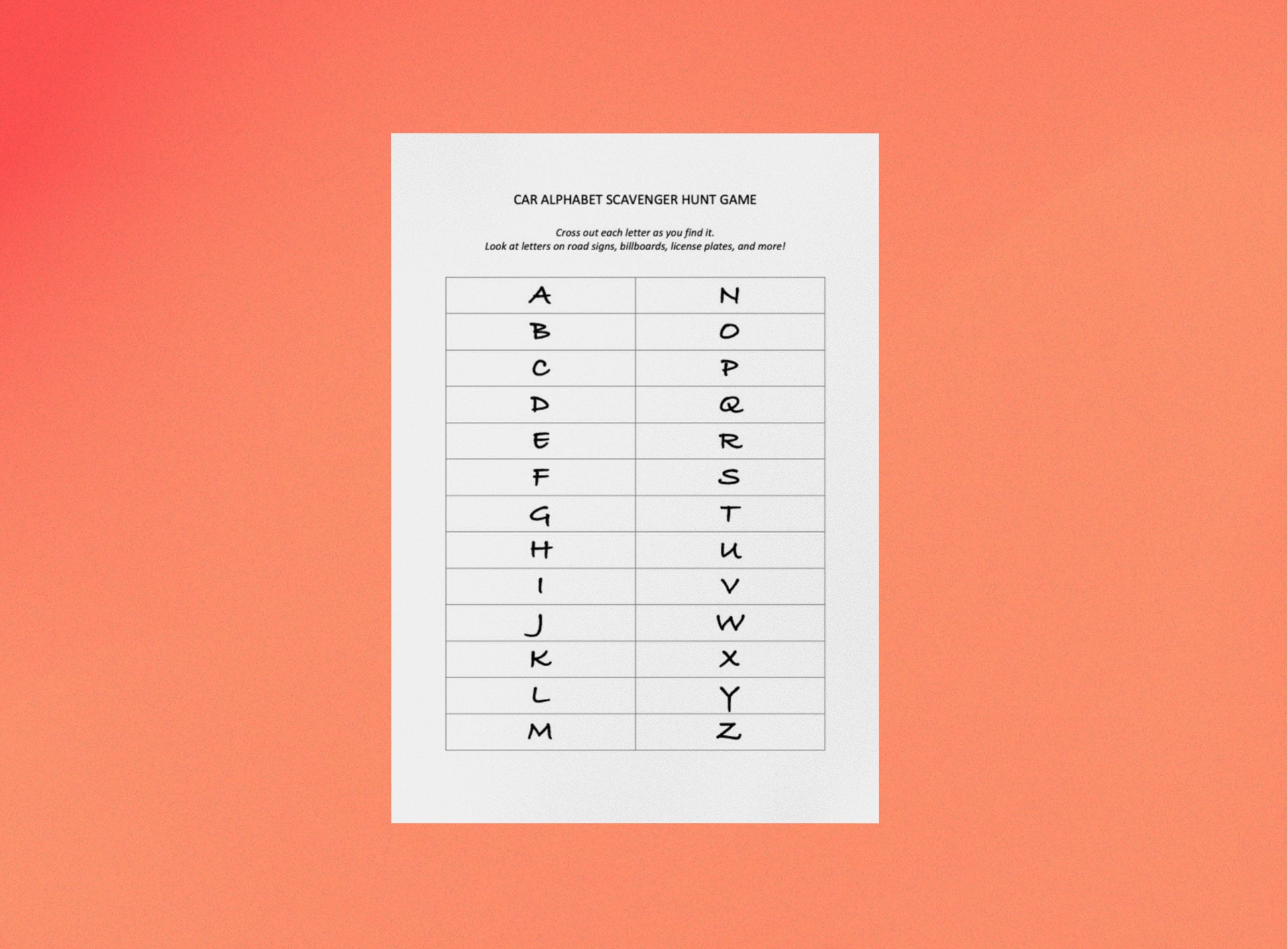 Road Trip Alphabet Scavenger Hunt Car Game - Etsy