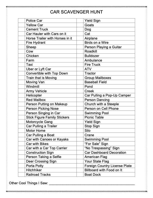 Road Trip Scavenger Hunt Car Game - Etsy