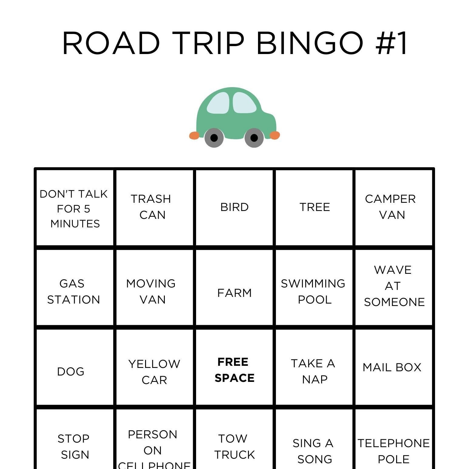 Road Trip Bingo Car Game (option 1) - Etsy