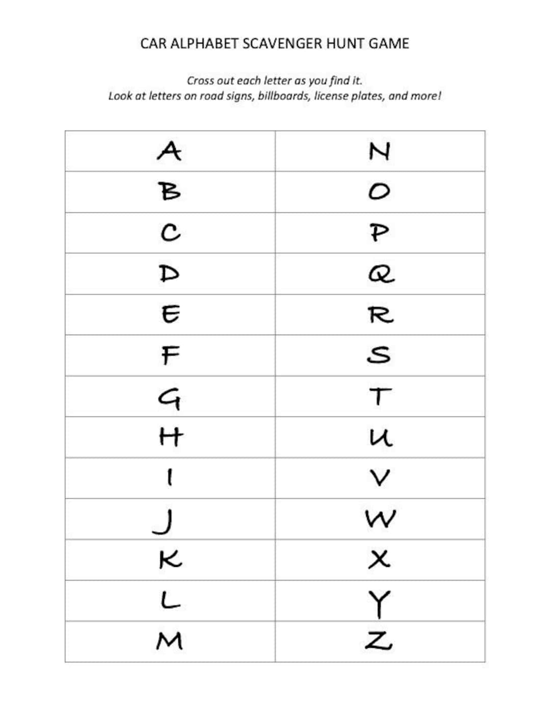 Road Trip Alphabet Scavenger Hunt Car Game - Etsy