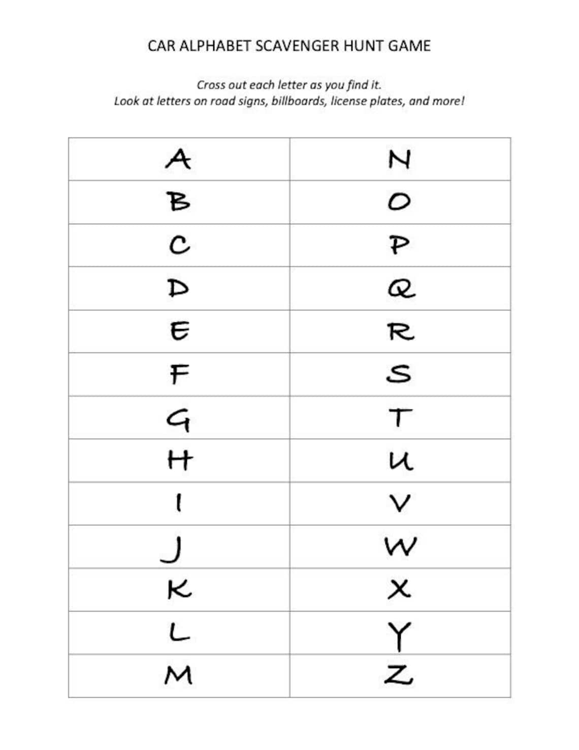 Road Trip Alphabet Scavenger Hunt Car Game - Etsy