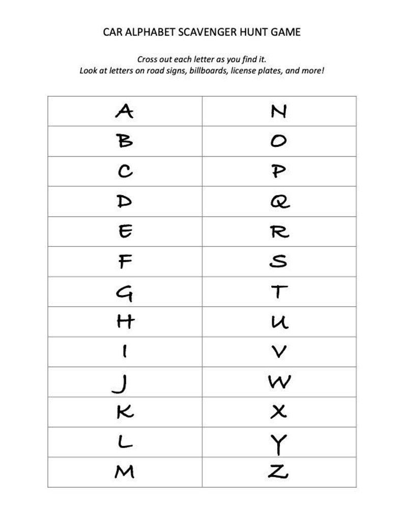 Road Trip Alphabet Scavenger Hunt Car Game - Etsy