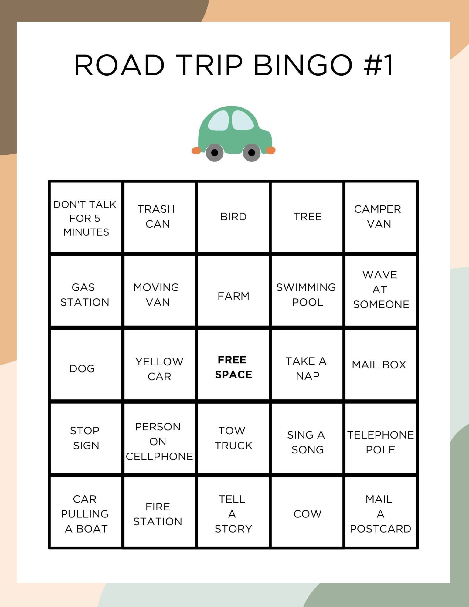 Road Trip Bingo Car Game option 1 - Etsy