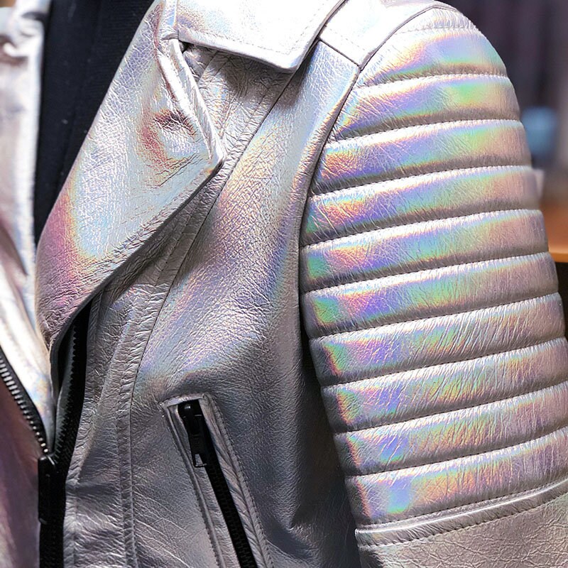 Iridescent Silver Leather Biker Jacket // Motorcycle Jacket, Ladies ...