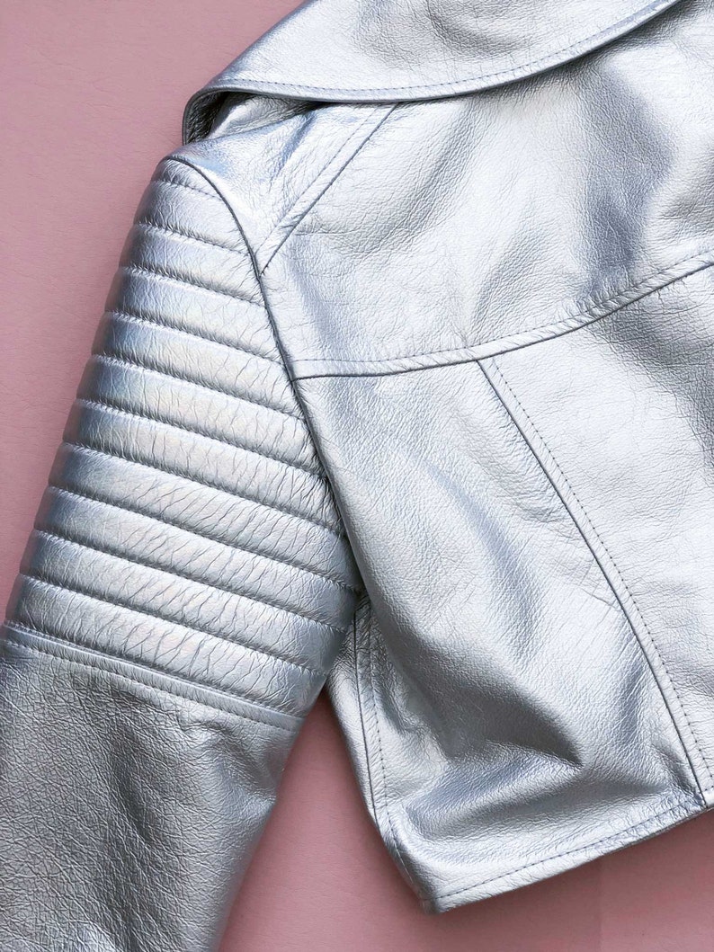 Iridescent Silver Leather Biker Jacket // Motorcycle Jacket, Ladies ...