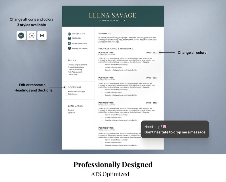 Classic Resume Template Executive CV Microsoft Word - Etsy