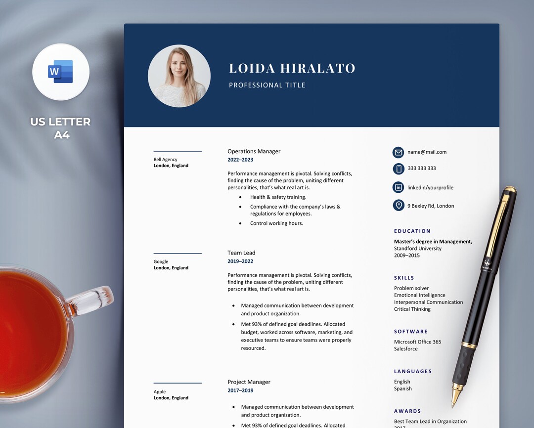 Classic Resume Template Tech CV Microsoft Word Professional - Etsy