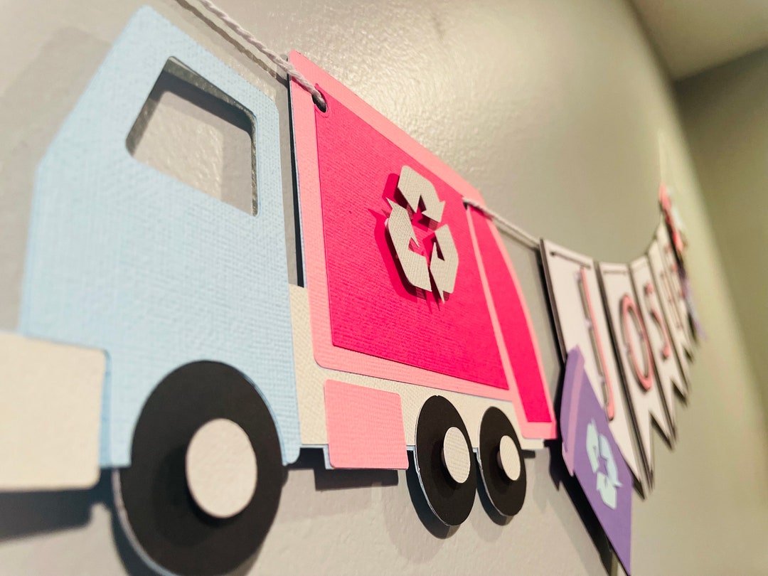 Pink Trash Truck Banner-pink Garbage Truck Party Decor-recycling Truck ...